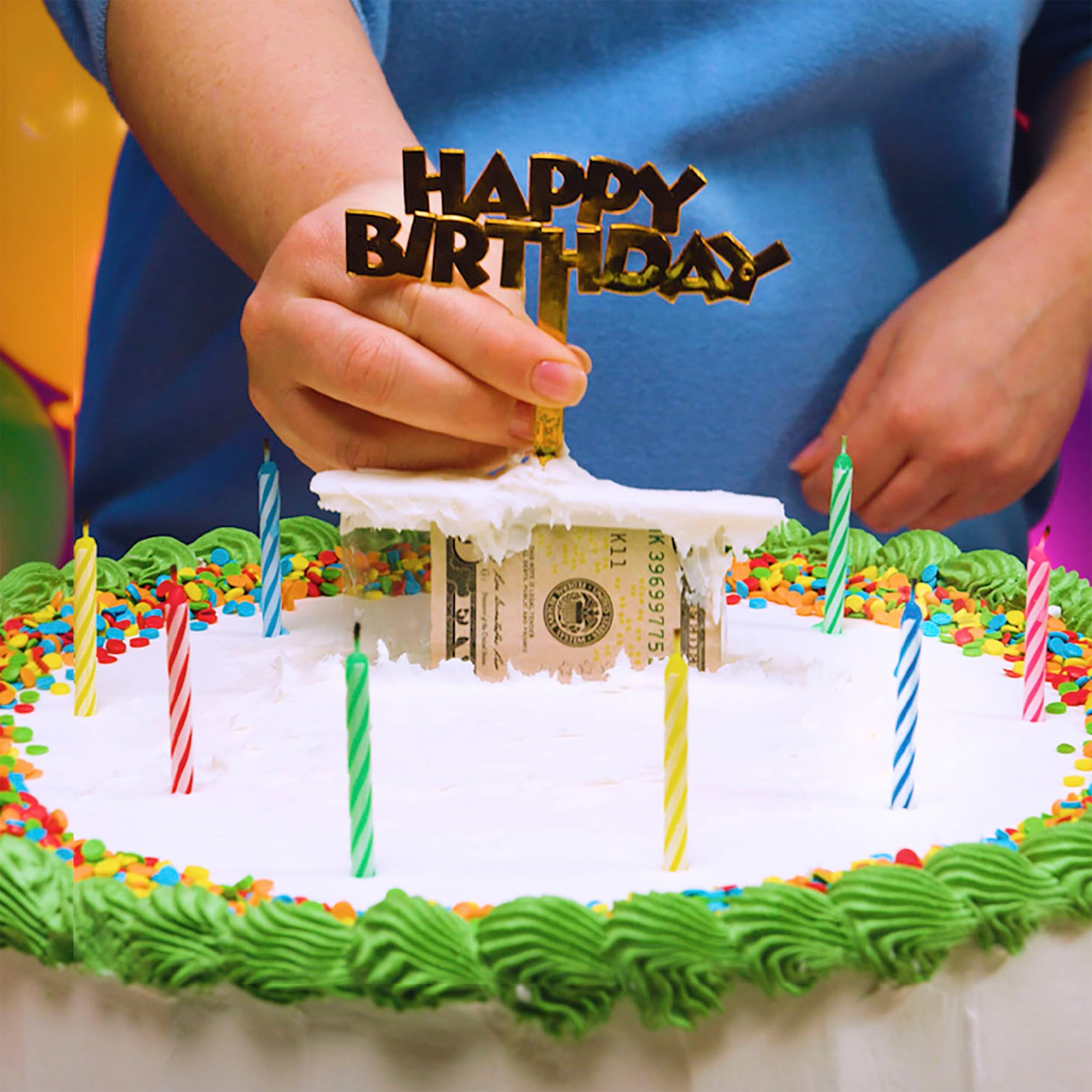 BEST PARTY EVER! Cash Stash Cake Surprise Candle Set, Pull Out Money Box for Birthday Cake with 24 Candles, Holds Up to 40+ Bills, Birthday Cake Topper