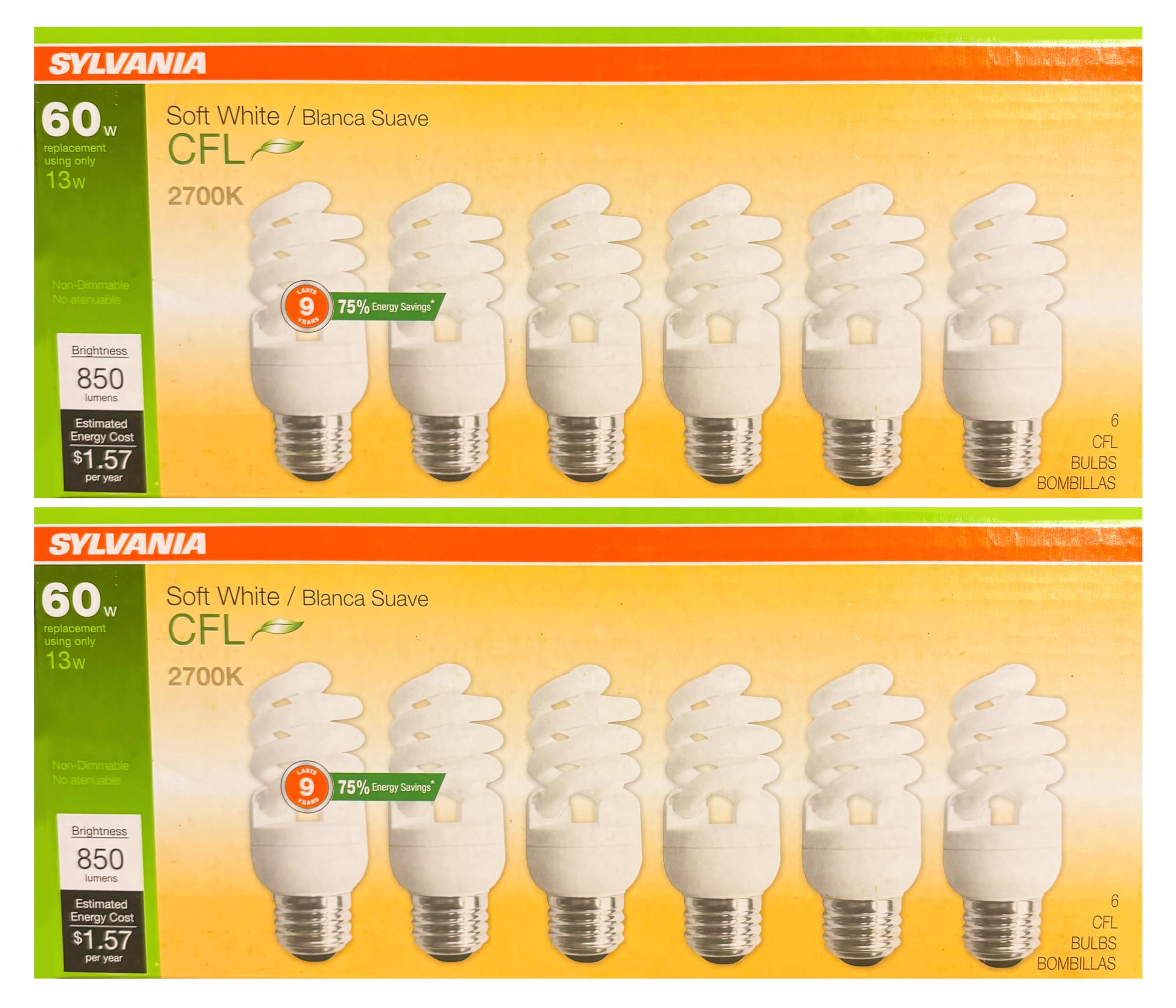 LEDVANCE (12 Bulbs) Sylvania CFL T2 Twist Light Bulb, 2700K Soft White, 60 watt Equivalent, Efficient 13 watts, 850 Lumens, Medium Base - 12 Pack Compact Fluorescent