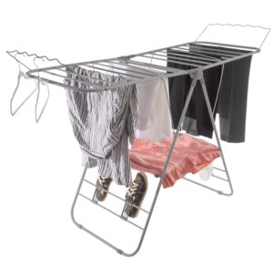 everyday home clothes drying rack - indoor/outdoor portable laundry rack for clothing, towels, shoes - collapsible clothes stand (brushed silver)