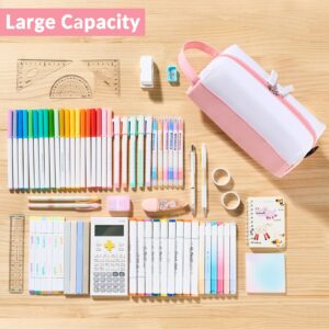 Sooez Big Capacity Pencil Case, Cute Two-Tone Pencil Pouch Aesthetic, Large Capacity Pen Bag with 4 Compartments, Soft Pencil Case Organizer with Zipper & Handle, Pencil Holder Pouch for Teen Girls