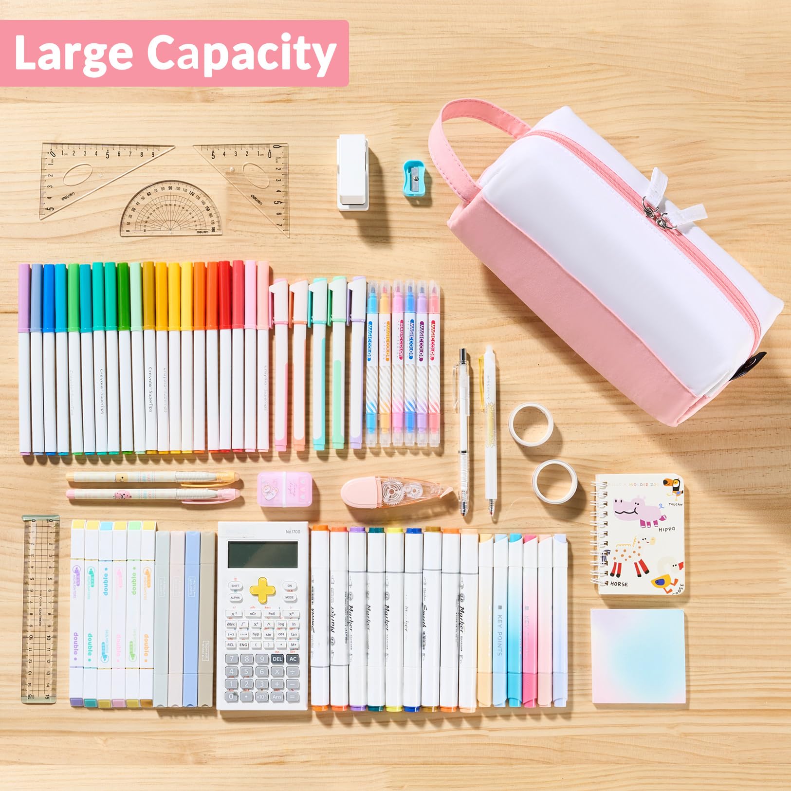 Sooez Big Capacity Pencil Case, Cute Two-Tone Pencil Pouch Aesthetic, Large Capacity Pen Bag with 4 Compartments, Soft Pencil Case Organizer with Zipper & Handle, Pencil Holder Pouch for Teen Girls