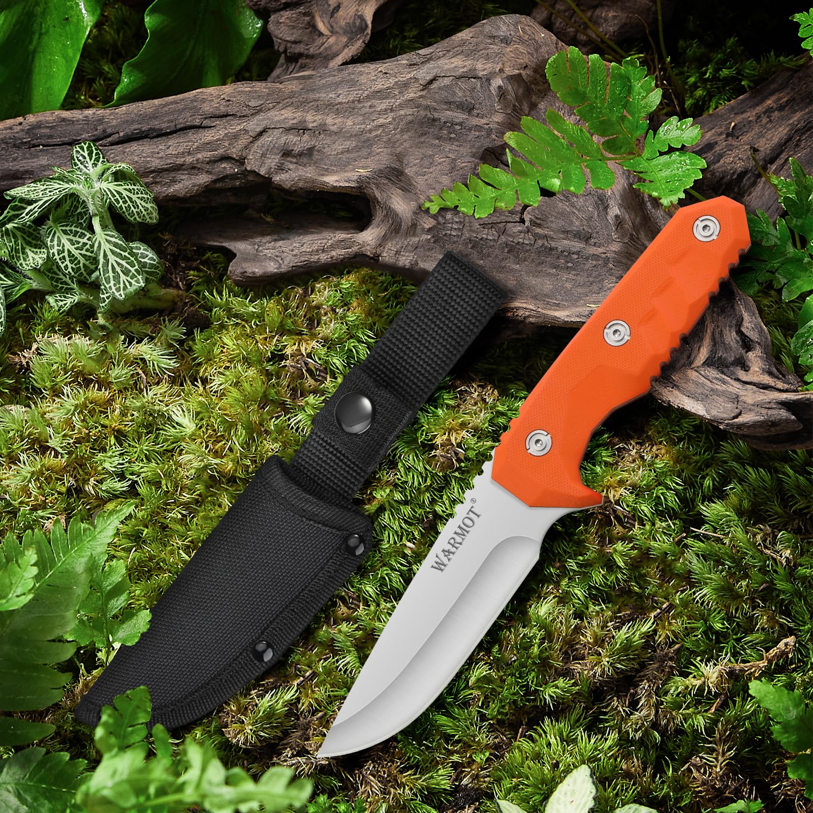 warmot® Survival Knife - Fixed Blade Knife High Carbon Steel, Bushcraft Knife Outdoor Knives for Survival, Camping, Hiking (G10 Handle) Orange