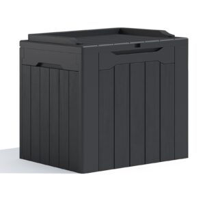 patiolife 30 gallon resin deck box, small outdoor storage for garden tools, pool supplies, waterproof and lockable, black