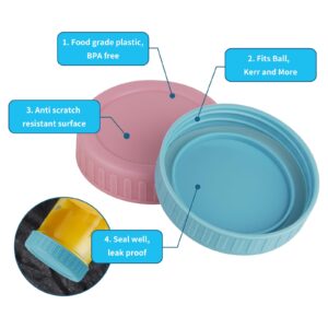 Vaincre 8PCS Mason Jar Lids - Colored Plastic Mason Jar Lids Regular Mouth, Leak Proof Canning Lids Covers with Silicone Rings for Ball, Kerr Jars, Reusable Jar Lid Tops Caps for Mason Canning Jars