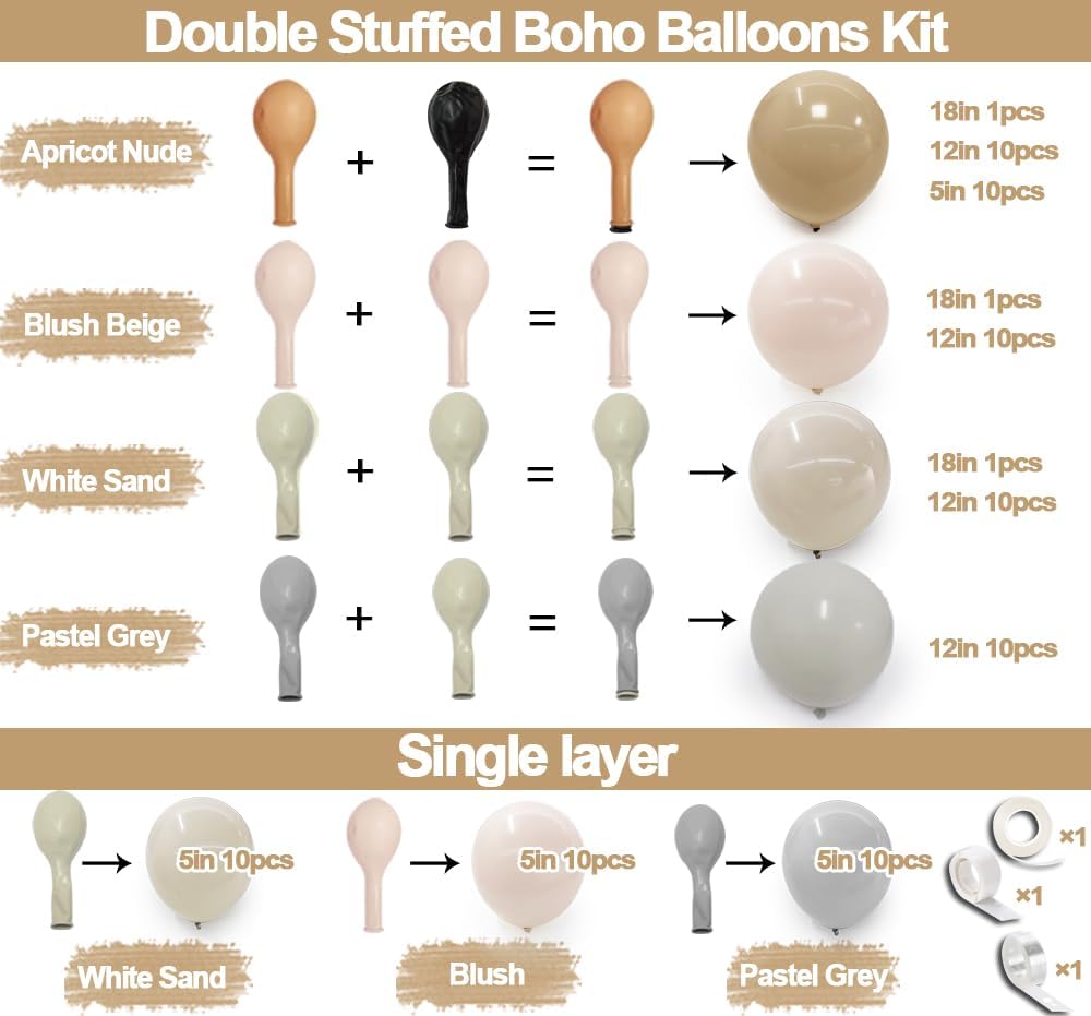 Neutral Balloon Boho Nude Double Stuffed Beige Cream Tan Balloons Balloon Garland Blush Ivory White Sand Balloon Arch Kit for Baby Shower Gender Reveal Bridal Shower Birthday Wedding Party Decorations