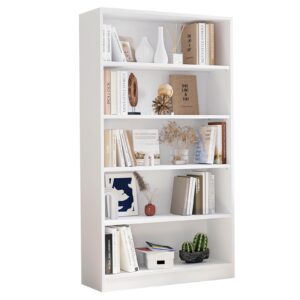 farini 5-shelf bookshelf,free standing bookcase for home office,white