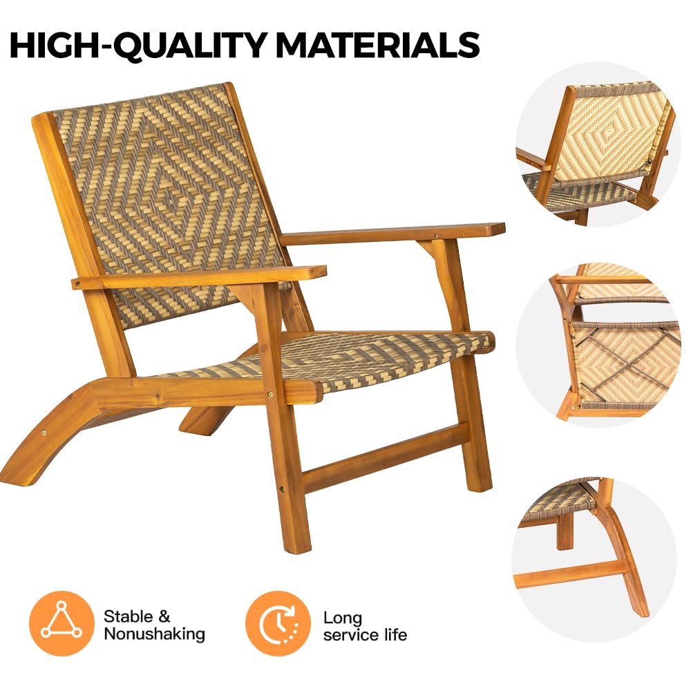 Panana 3 Pieces Patio Furniture Set Acacia Wood Side Table and PE Rattan Wicker Bistro Set Wooden Chairs for Outdoor, Deck, Porch, Poolside, Balcony