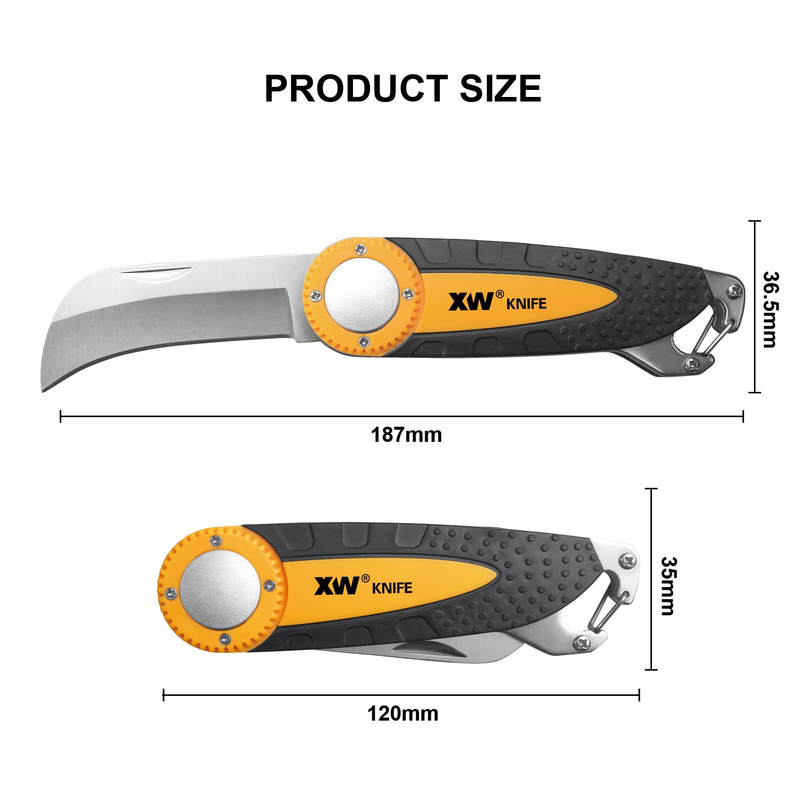 XW Folding Linoleum Flooring & Roofing knife with Hawkbill Blade, Lock-back Electrician Knife for Wire and Cable Stripping