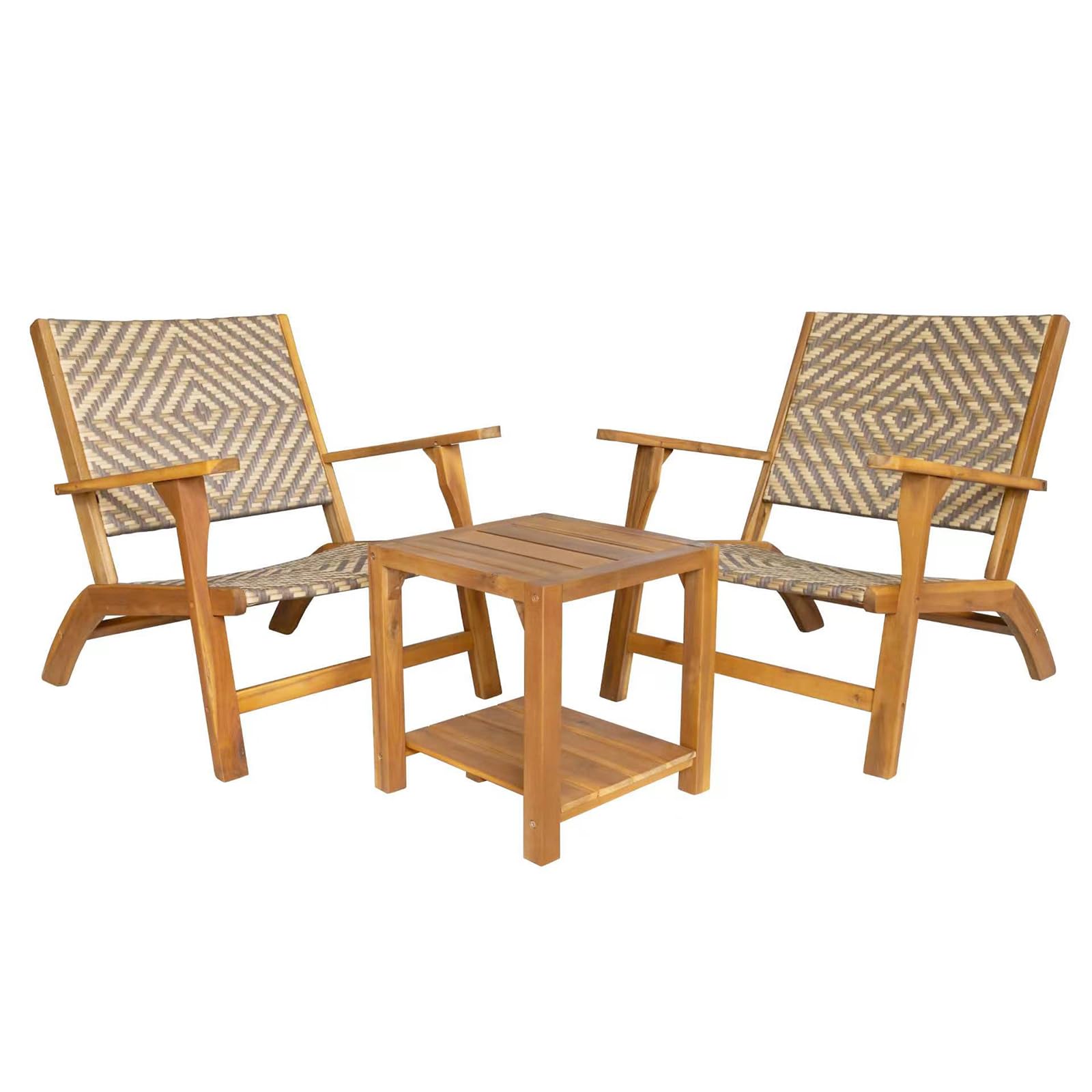 Panana 3 Pieces Patio Furniture Set Acacia Wood Side Table and PE Rattan Wicker Bistro Set Wooden Chairs for Outdoor, Deck, Porch, Poolside, Balcony