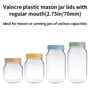 Vaincre 8PCS Mason Jar Lids - Colored Plastic Mason Jar Lids Regular Mouth, Leak Proof Canning Lids Covers with Silicone Rings for Ball, Kerr Jars, Reusable Jar Lid Tops Caps for Mason Canning Jars