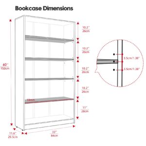 Farini 5-Shelf Bookshelf,Free Standing Bookcase for Home Office,Black