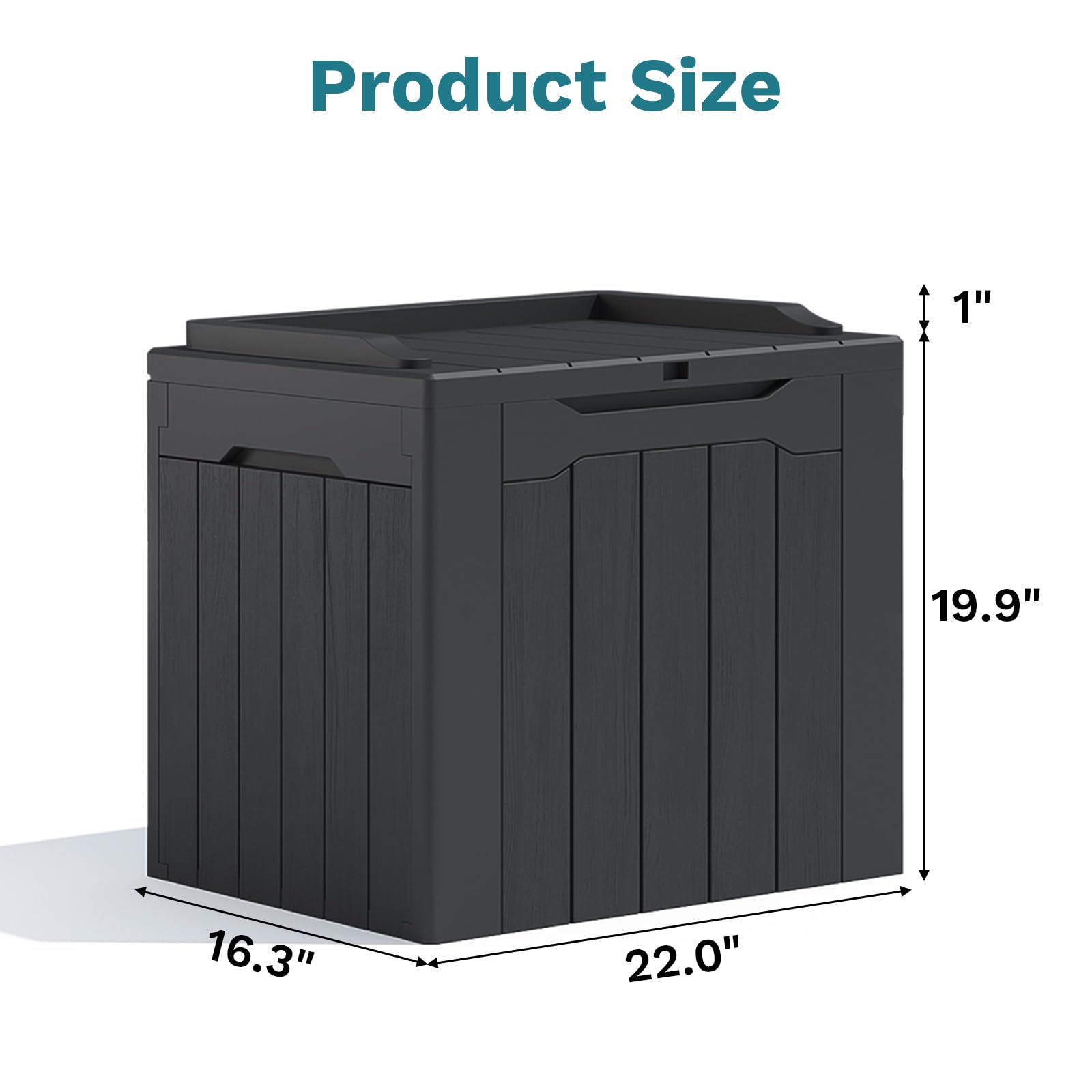 Patiolife 30 Gallon Resin Deck Box, Small Outdoor Storage for Garden Tools, Pool Supplies, Waterproof and Lockable, Black