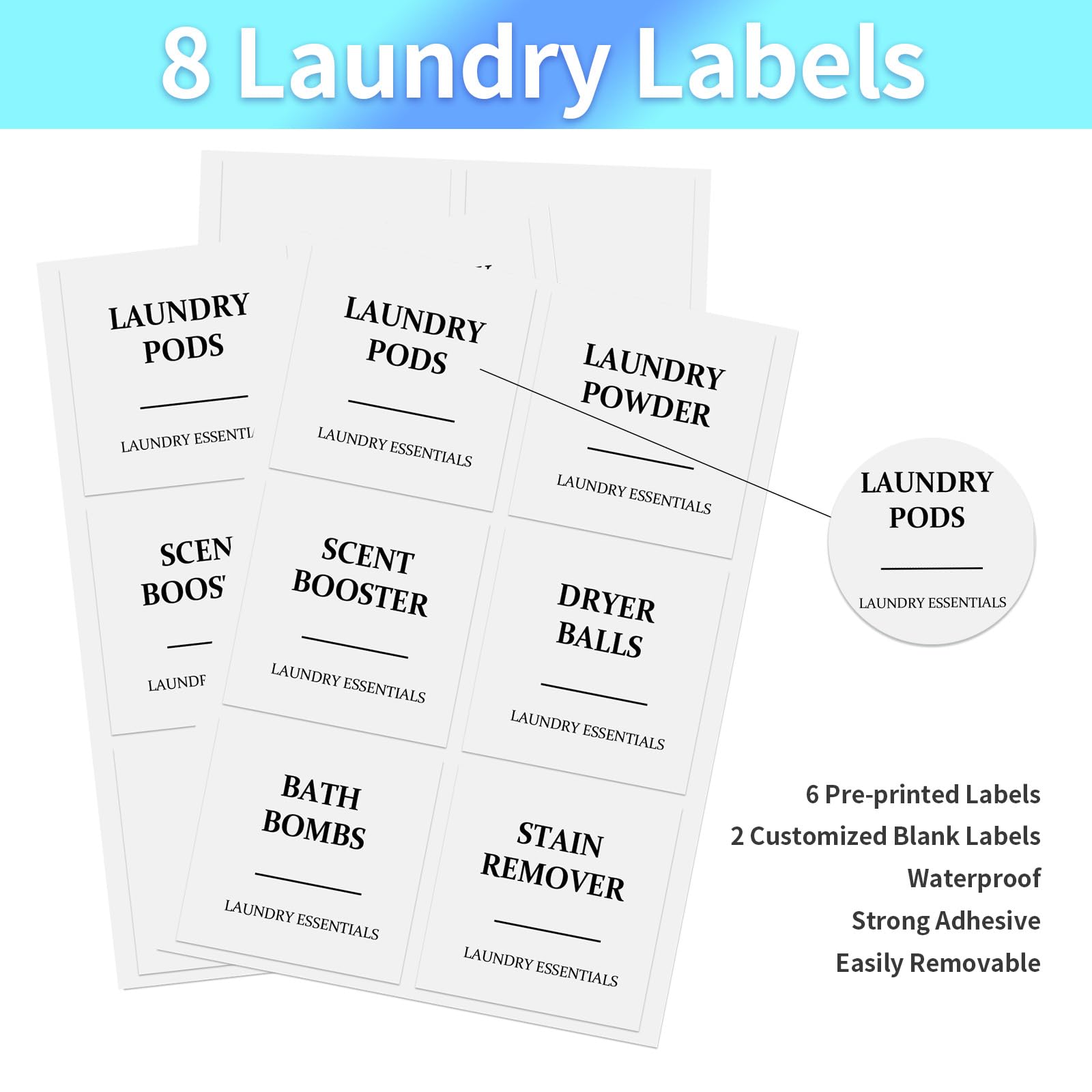 94oz / 5.8lb Laundry Pods Container, Laundry Powder Container with Push Up Lid, Laundry & Dishwasher Pods Holder Containers with Labels and Scoops for Laundry Room Organization and Storage Decor