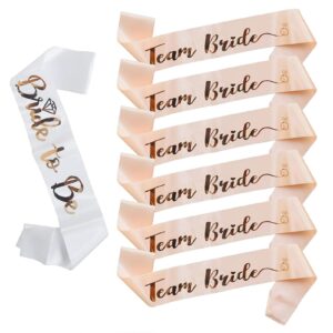 jozlynn team bride sash set 1 white bride to be sash and 6 team bride sashes bachelorette party supplies with shiny rose-gold font bachelorette sash bridesmaid sashes for bridal party and wedding (7)