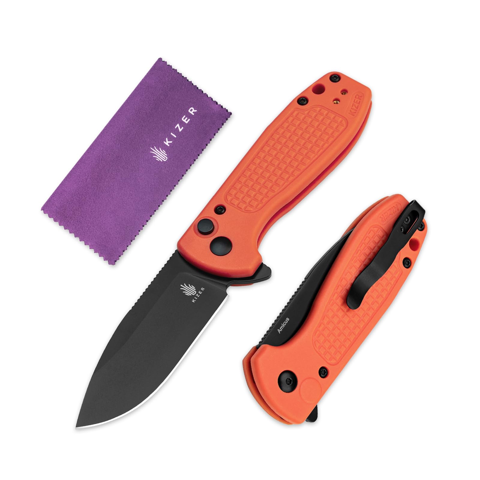 Kizer Amicus Pocket Knife, 2.95” Satin Nitro V Steel Blade EDC Knife, FRN Handle Camping Folding Knife with Reversible Deep Carry Clip, Cool Knife for Men Women Gift L3002M2