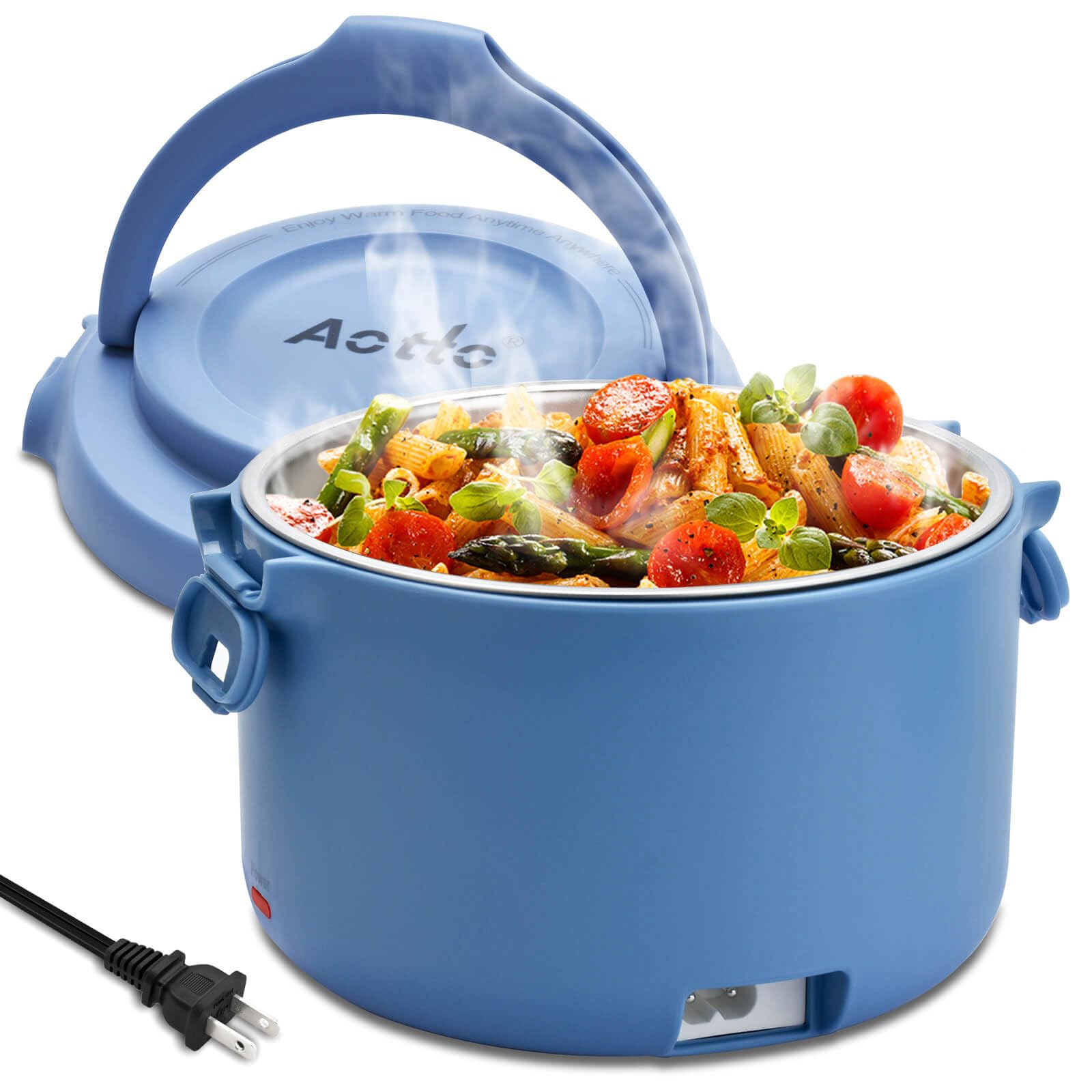 Aotto Electric Lunch Box: 32 oz Portable Food Warmer Heater - Lunch Warmer Portable for Work/Office, Warming Soup & Meal, Spill-Free, Men & Women's Gifts, Blue (110V-120V)