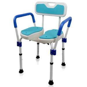 jumbotiger wide 17.5-inch shower chair with arms and back,heavy duty shower chair for inside shower,cutout seat for private washing, 300lbs capacity,big man shower chair, tool-free assembly,blue