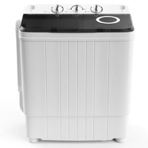 costway portable washing machine, 17.6 lbs capacity twin tub 11 lbs washer and 6.6 lbs spinner with control knobs, timer function, drain pump, compact laundry washer for home dorm apartment rv, grey