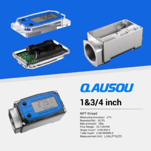 1 Inch Fuel Flow Meter with 3/4 in Adapters, Digital Turbine Flow Meter 2.5-31 GPM Inline NPT Thread Diesel Flow Meter LCD Display Water Flow Meter for Kerosene, Gas Oil, Gasoline, and Other Liquids