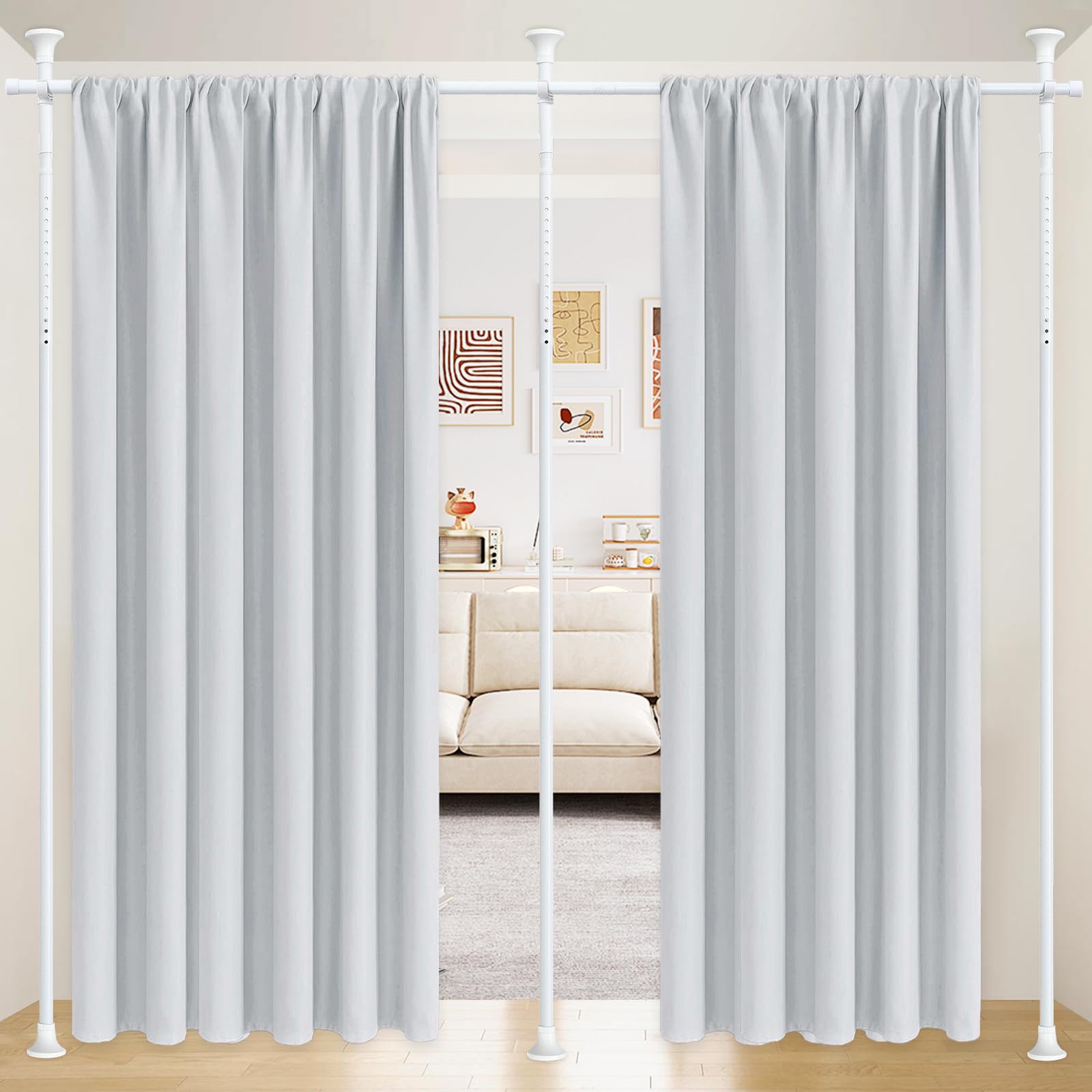 Room Divider Curtain Rod, No Drilling Rod, 48-120inch (H) 28-144inch(W) Adjustable Partition Hanging Room Dividers, Room Partitions and Dividers Floor to Ceiling Self Stand for Space Partition White