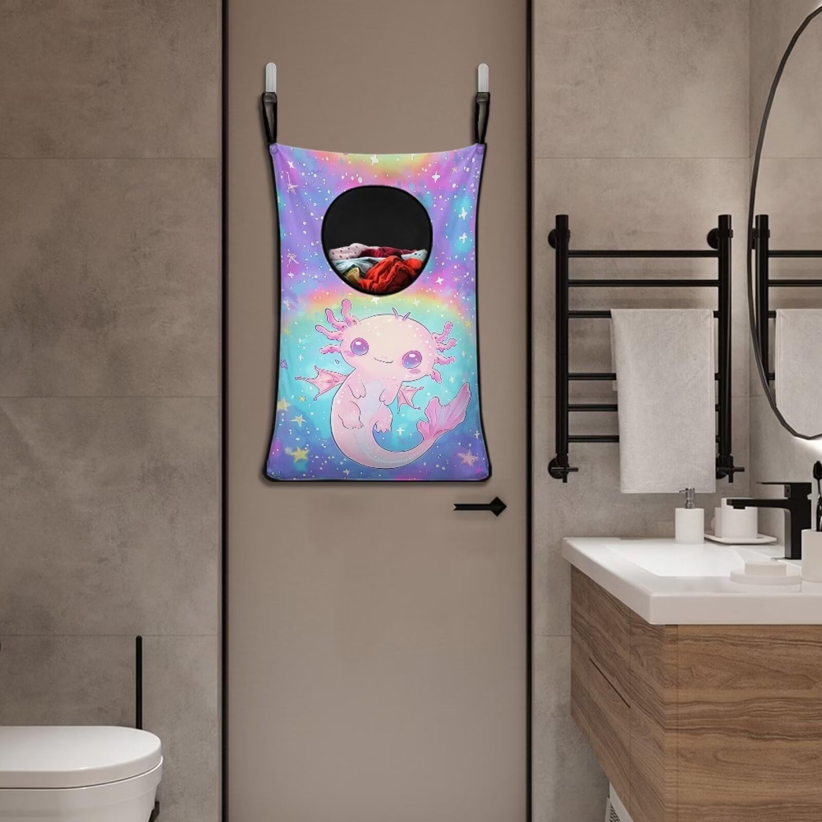 ZOUTAIRONG Rainbow Axolotl Hanging Laundry Bag Basketball Over The Door Laundry Hamper Zipper Laundry Basket Girls Purple Storage Organizers for Bedroom/Bathroom/Dorm/Closet