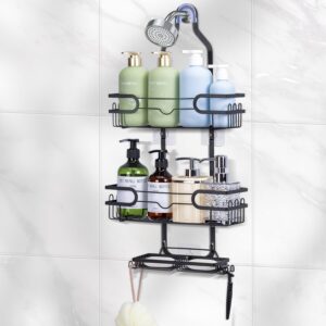 tonswachic shower caddy hanging, rustproof shower organizer - anti-swing shower shelf racks over shower head, bathroom shower caddies 3-tier with storage basket, soup holder, hooks for razor/sponge