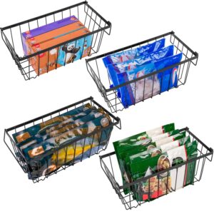 Wetheny Freezer Organizer Bins With Side Handle -4 Pack Stackable Chest Freezer Organizer for 7 Cu.FT - Deep Freezer Sort Frozen Food Wire Metal Basket Storage Bins Rack