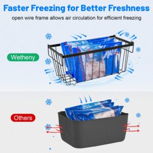 Wetheny Freezer Organizer Bins With Side Handle -4 Pack Stackable Chest Freezer Organizer for 7 Cu.FT - Deep Freezer Sort Frozen Food Wire Metal Basket Storage Bins Rack