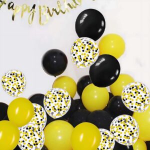 BRZIKWT 50Pcs 12inch Yellow and Black Party Balloons with Yellow Black Confetti Balloons for Birthday, Baby Shower,Family Parties,Graduation Engagement Decoration