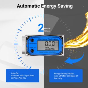 1 Inch Fuel Flow Meter with 3/4 in Adapters, Digital Turbine Flow Meter 2.5-31 GPM Inline NPT Thread Diesel Flow Meter LCD Display Water Flow Meter for Kerosene, Gas Oil, Gasoline, and Other Liquids