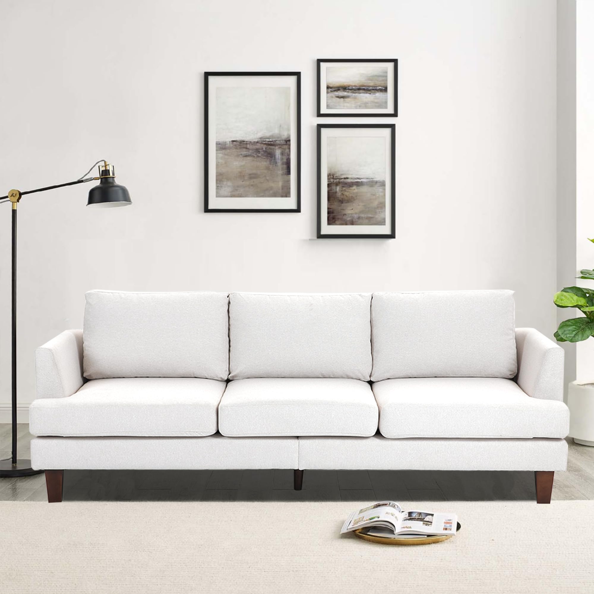 HXZDZ 88" W Loveseat Sofa, Mid Century Modern Decor Love Seat Couches, Comfy Couches and Sofas for Living Room, Bedroom, Office, Small Space, Easy to Install Furniture (3-Seater Sofa, Beige)