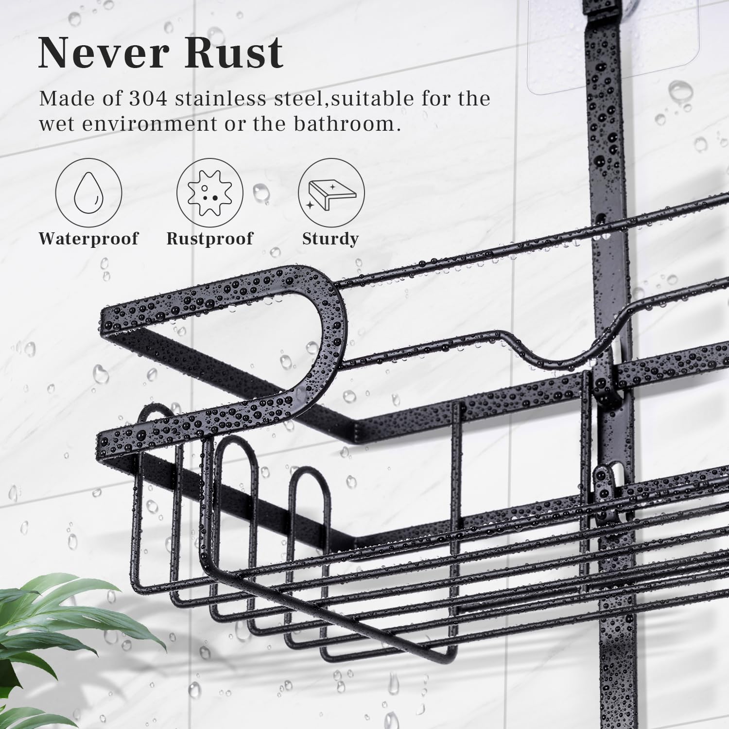 Tonswachic Shower Caddy Hanging, Rustproof Shower Organizer - Anti-Swing Shower Shelf Racks Over Shower Head, Bathroom Shower Caddies 3-Tier with Storage Basket, Soup Holder, Hooks for Razor/Sponge