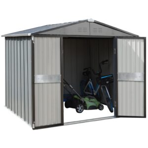 veikou 8 x 12 ft storage shed, outdoor shed with thickened galvanized steel, lockable door, air vents, sheds & outdoor storage for patio, grey