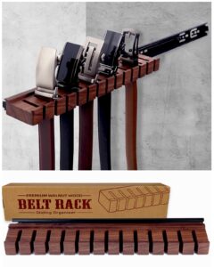 black walnut wood belt rack with slide, belt hanger for closet, belt and tie storage organizer, space saving wooden belt holder, gift idea for husband and father’s day