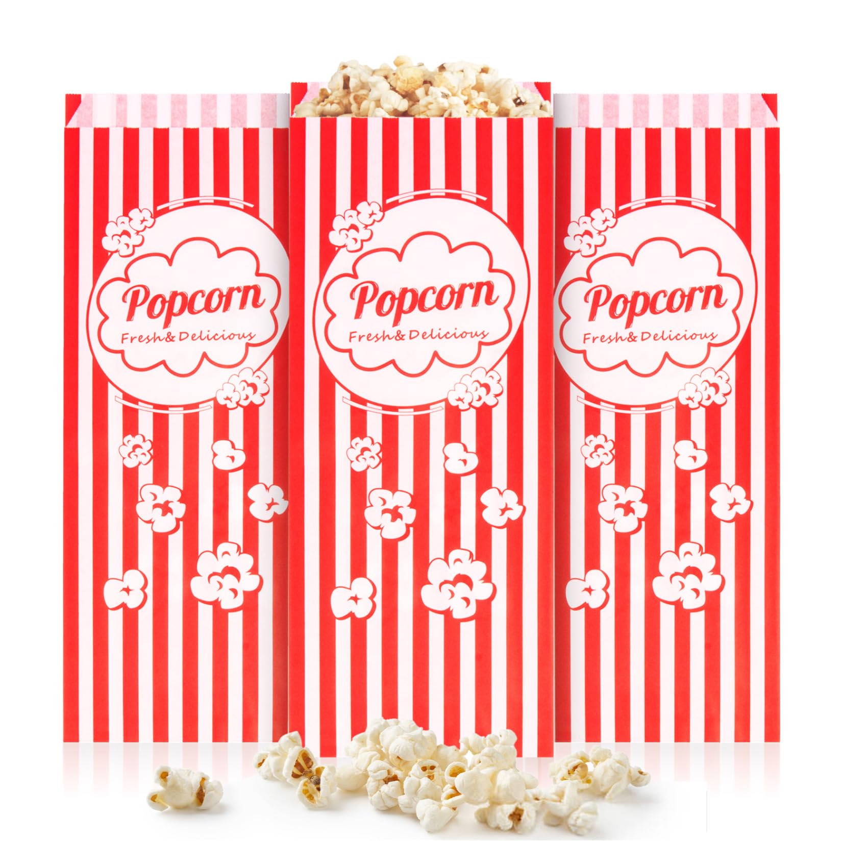 50 Popcorn Bags Individual Servings - 2oz Disposable Food Paper Popcorn Bags Party Pop Corn Sleeves Bulk Carnival Halloween Snack Packs Gift Favor Treat bolsas para palomitas Movie Night Supplies