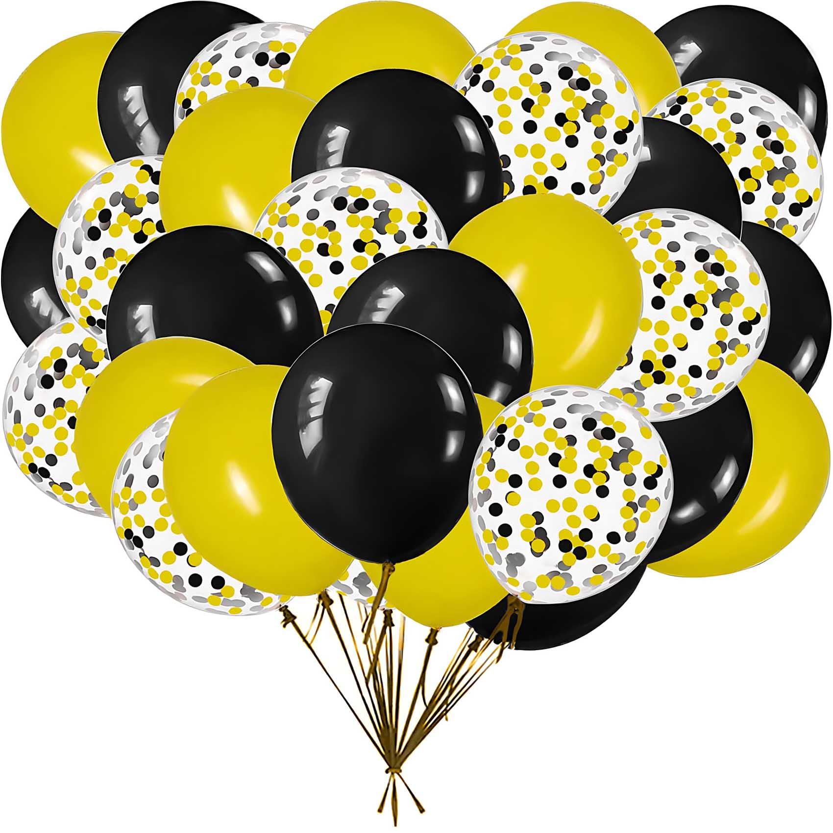 BRZIKWT 50Pcs 12inch Yellow and Black Party Balloons with Yellow Black Confetti Balloons for Birthday, Baby Shower,Family Parties,Graduation Engagement Decoration