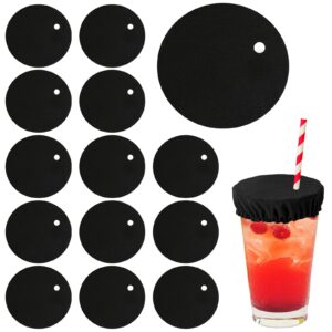 15pcs drink cover scrunchies, elastic fabric class cup drink covers for alcohol protection with straw hole reusable & washable protective drink cap for women girls bar party (black)