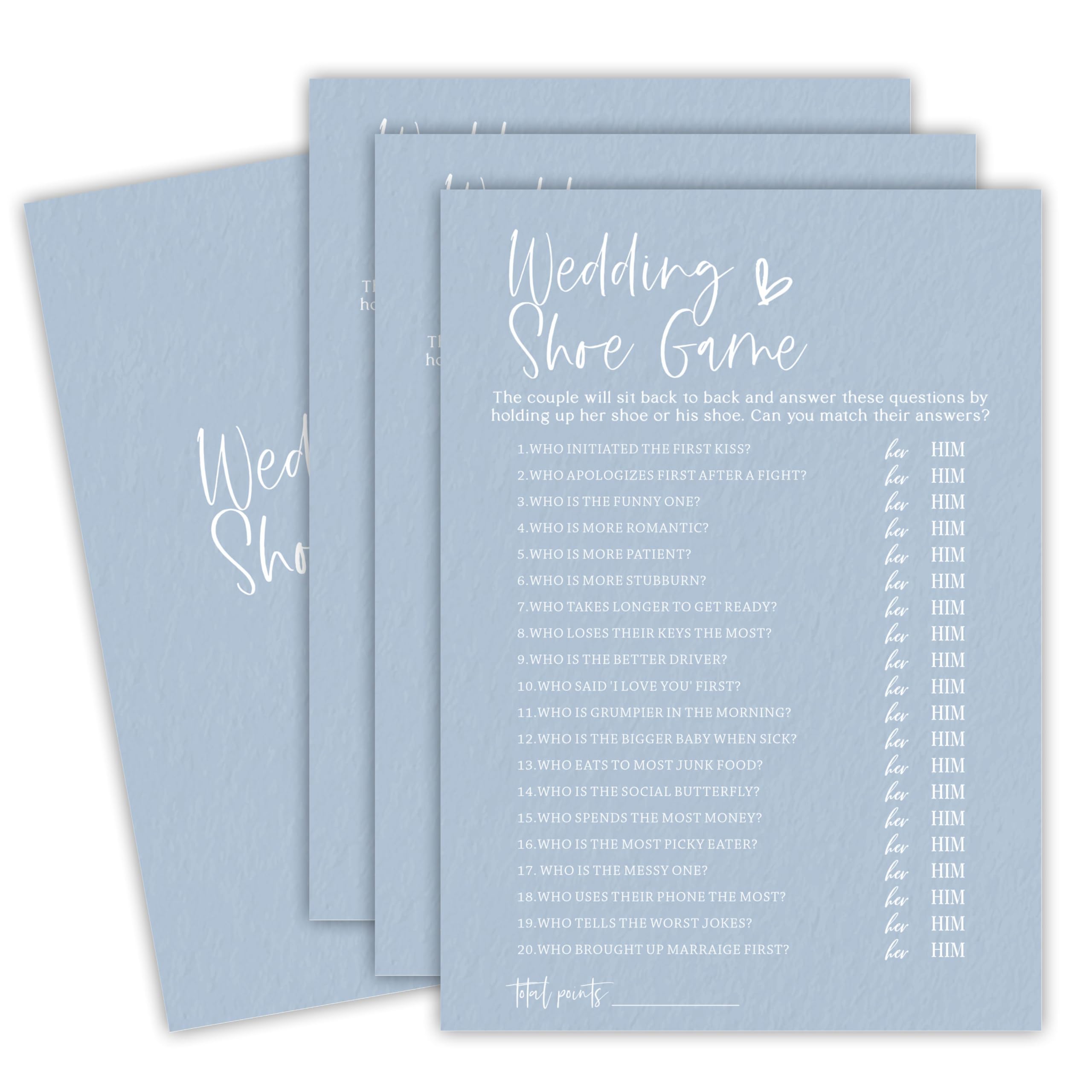 EXW Elegant Blue Bridal Shower Game Cards - Wedding Shoe Game - Engagement Party Cards, Newlyweds Party Decorations, 30 Pcs Per Set, Bridal Shower Game Supplies - A04