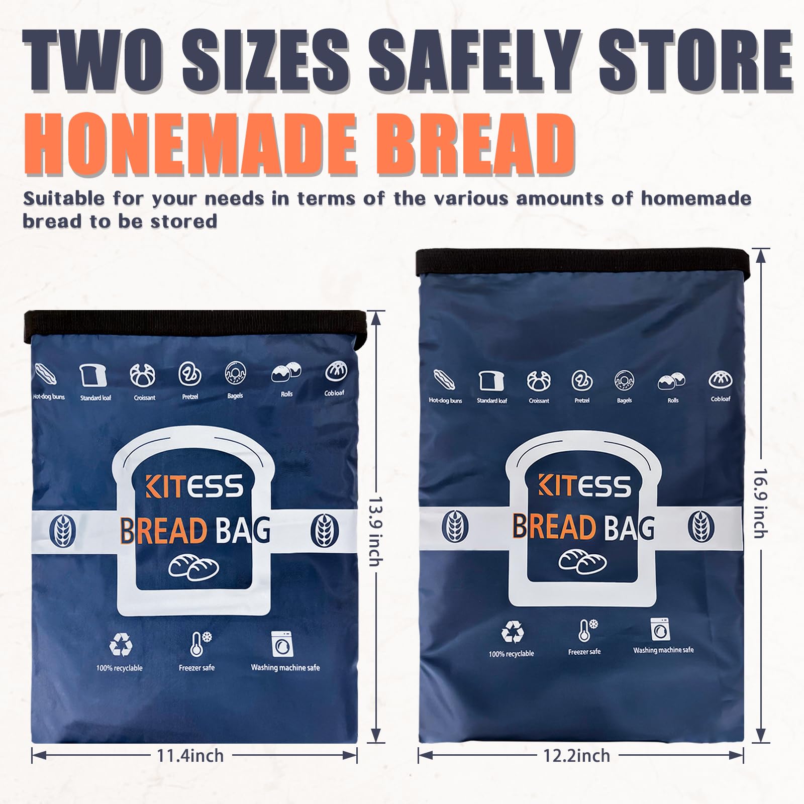 Bread Bags for Homemade Bread - 2 Packs Reusable Bread Bag to Keep Fresh, Sourdough Bread Bags for Bread Storage，Bread Container for Freezer Food Storage