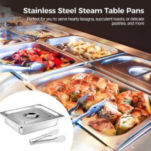 3 Pack Hotel Pans Half Size 2.5 inch Deep, Steam Table Pan with Lid and Tong, Stainless Steel Anti Jam Steam Table Pans, Commercial Catering Food Pan