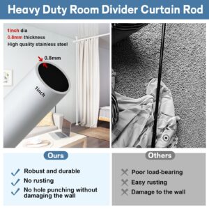 Room Divider Curtain Rod, No Drilling Rod, 48-120inch (H) 28-144inch(W) Adjustable Partition Hanging Room Dividers, Room Partitions and Dividers Floor to Ceiling Self Stand for Space Partition White