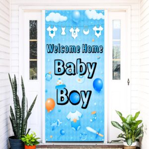 labakita welcome home baby boy door banner, it’s a boy welcome baby boy banner, baby shower decorations for boys, gender reveal baby shower door sign party decoration inside outside