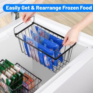 Wetheny Freezer Organizer Bins With Side Handle -4 Pack Stackable Chest Freezer Organizer for 7 Cu.FT - Deep Freezer Sort Frozen Food Wire Metal Basket Storage Bins Rack