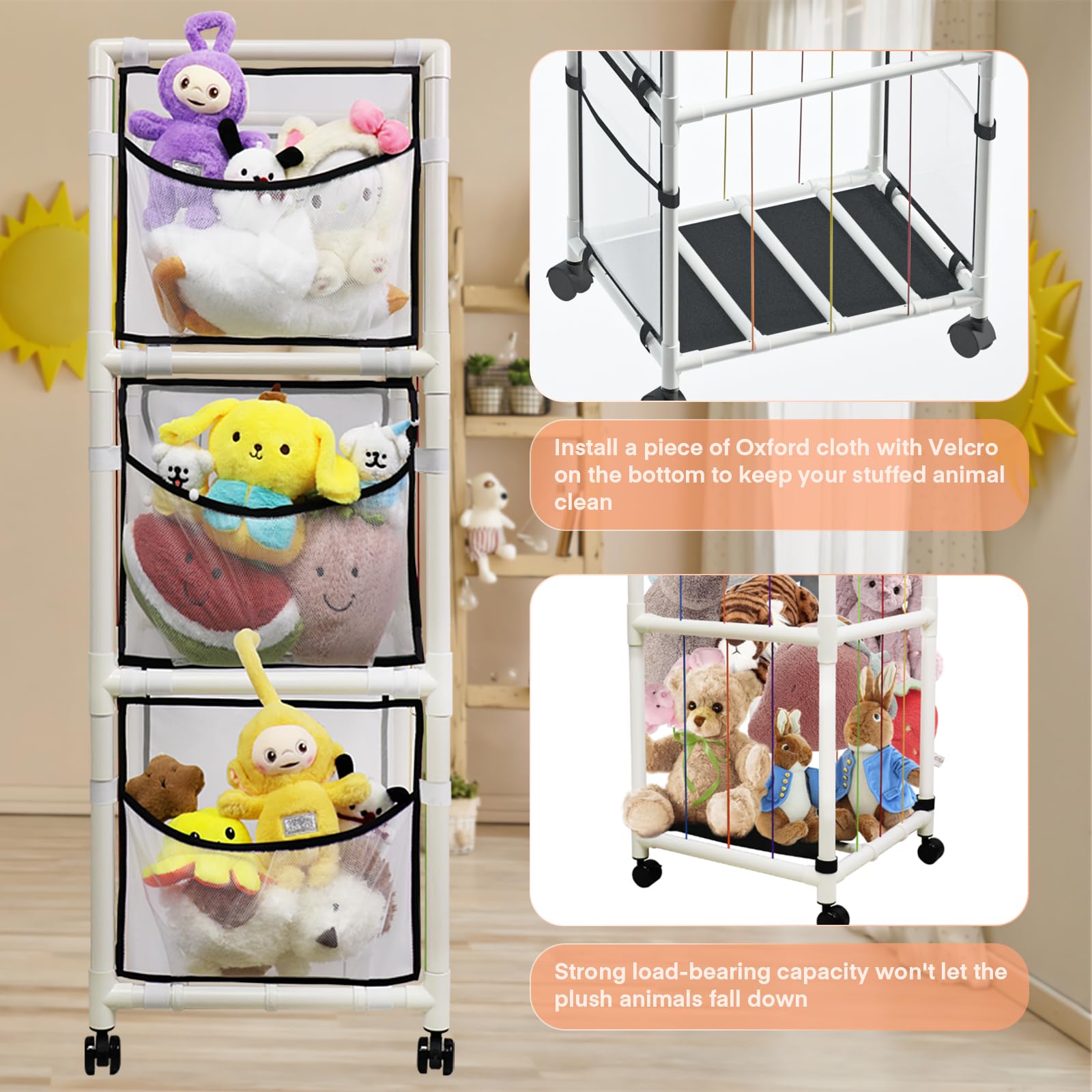 TopDirect Stuffed Animal Zoo Storage, Zoo Animals Toy Holder, Large Animal Cage Organizer Soft Toy Shelf Nursery Room Ball Storage, PVC with Elastic Band and Net for Nursery Play Room Bedroom