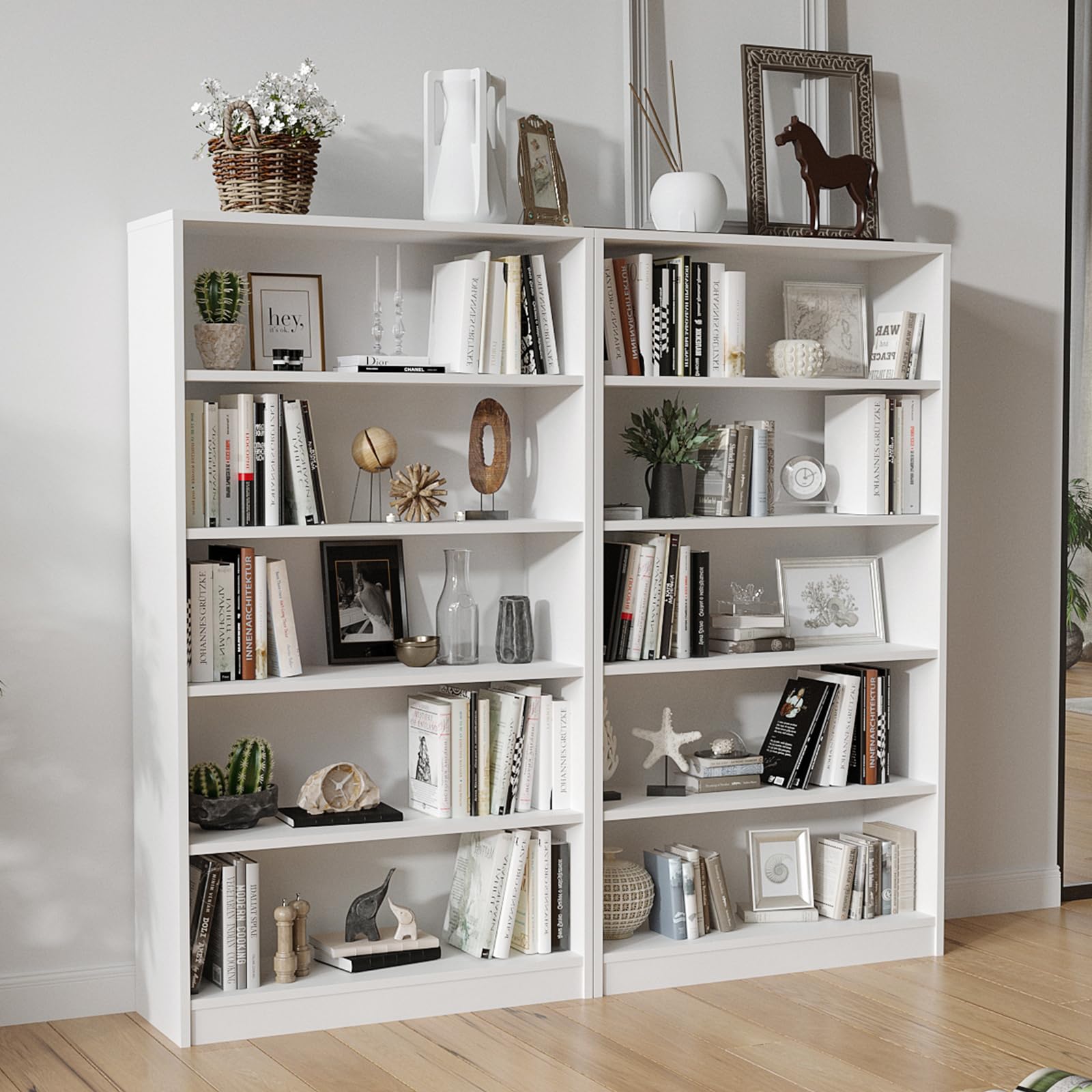 Farini 5-Shelf Bookshelf,Free Standing Bookcase for Home Office,White