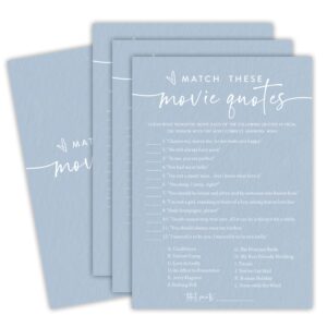 exw elegant blue bridal shower game cards - match these movie quotes - engagement party cards, newlyweds party decorations, bridal shower game supplies (30 game cards & 1 answer card) - a09