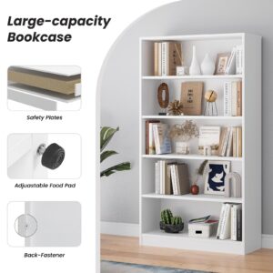 Farini 5-Shelf Bookshelf,Free Standing Bookcase for Home Office,White