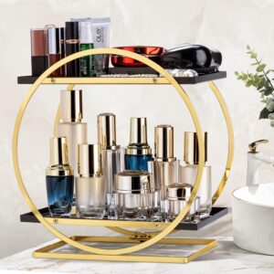 tonswachic makeup organizer for vanity, 2 tier skincare organizer perfume tray, metal bathroom counter organizer for cosmetics make up storage holder and perfume dresser display rack