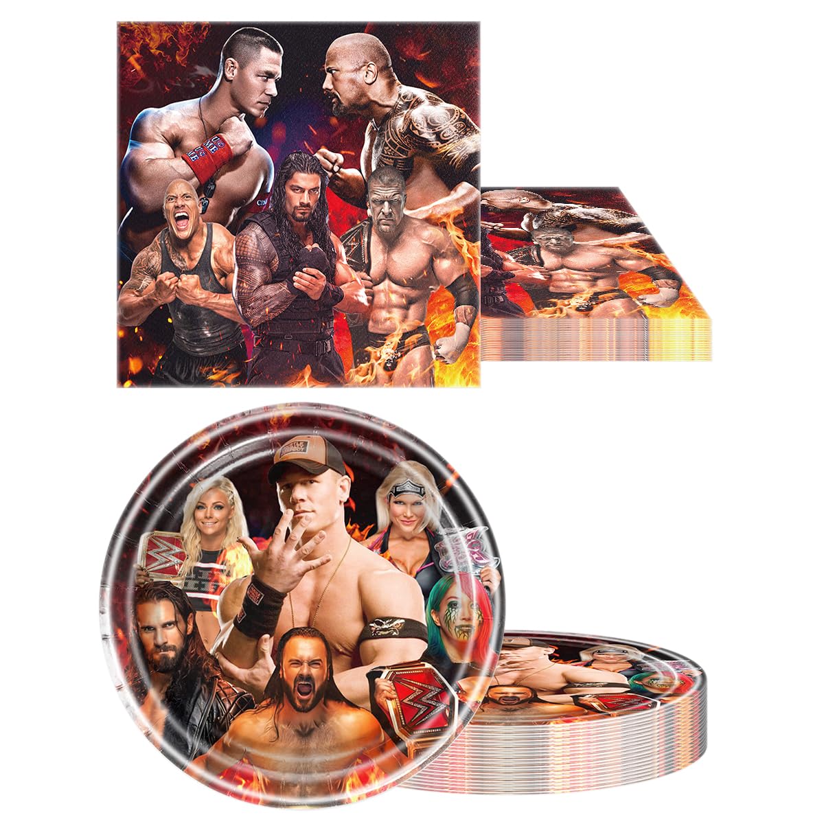 Wrestling Party Tableware, 20 Plate 20 Napkins And Tablecovers 70 * 42inch,Wrestling Theme Birthday Decorate Supplies