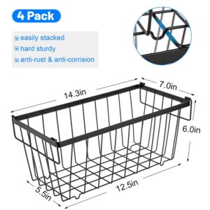 Wetheny Freezer Organizer Bins With Side Handle -4 Pack Stackable Chest Freezer Organizer for 7 Cu.FT - Deep Freezer Sort Frozen Food Wire Metal Basket Storage Bins Rack